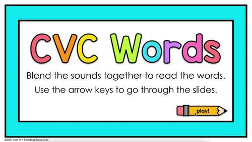 CVC Word Slides | Digital CVC Words | CVC Blending | TpT