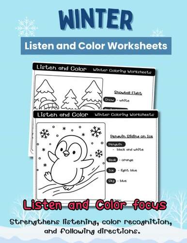 Winter Listen and Color Worksheets | Fun Seasonal Coloring Activities ...