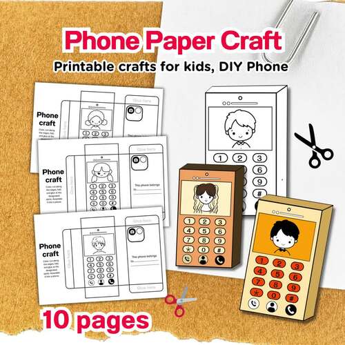 Phone Coloring Craft for Kids, Printable Crafts, Kids Crafts , DIY ...
