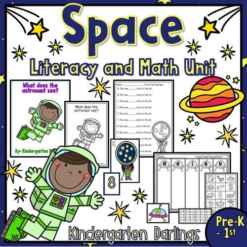 Space Literacy and Math Printable Activities for Kindergarten and First ...