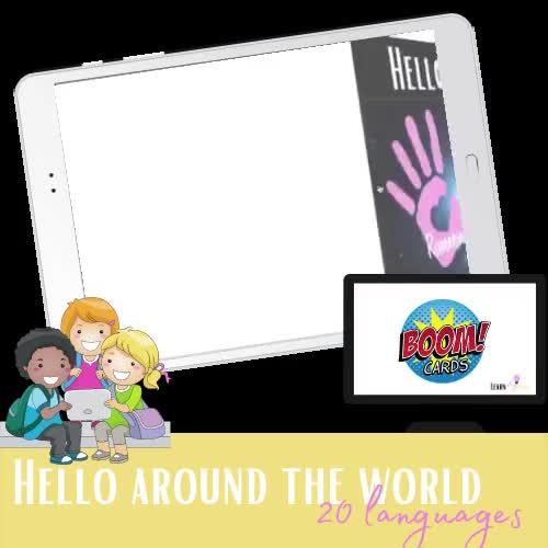 Say Hello in 20 languages BOOM CARDS by learnplayrepeat | TPT