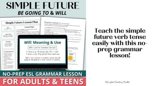 Adult ESL English Grammar Worksheets & Activities Simple Future Will Be ...
