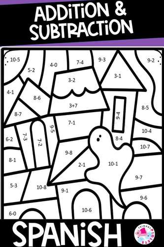Spanish Halloween Color by Number Code Addition & Subtraction to 10 ...