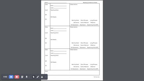 Reading Conference Notes - Conferring Notes - Guided Reading Strategy Group