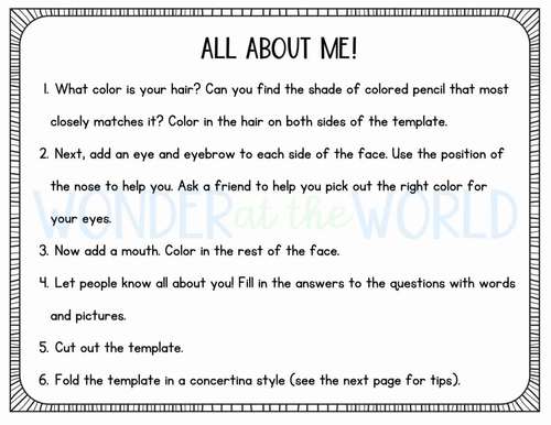 All about me self portrait style foldable activity back to school