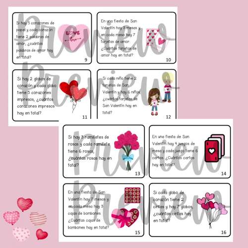 Tarjetas de Problemas de Multiplicación de San Valentín | TPT