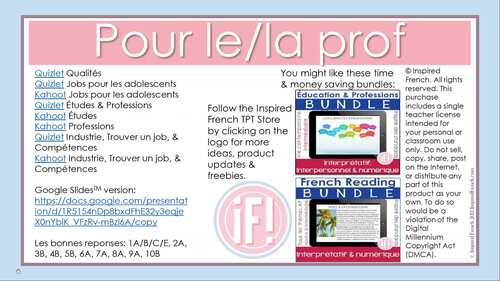 French Work Jobs Professions Careers Reading Performance Task Travail