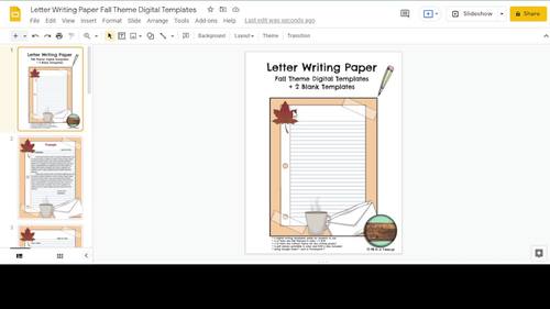 Fall Theme Letter Writing Paper Digital Templates and Printable version