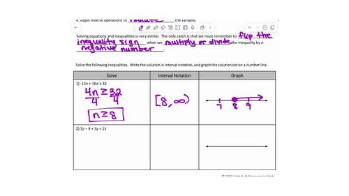 Multi-Step Inequalities Guided Notes, Practice Worksheet, & Video Lesson