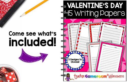 45 Valentine's Day Themed Writing Paper by Teacher Gameroom | TPT
