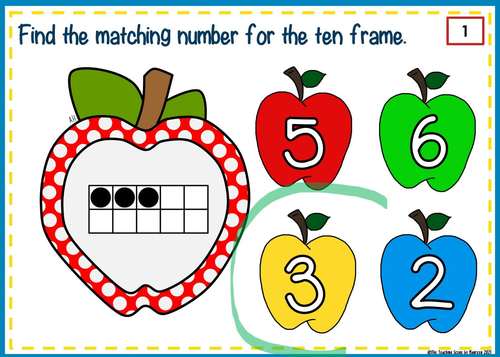 Apple Numbers, Number Words & Ten Frames BOOM & Task Cards Match Game