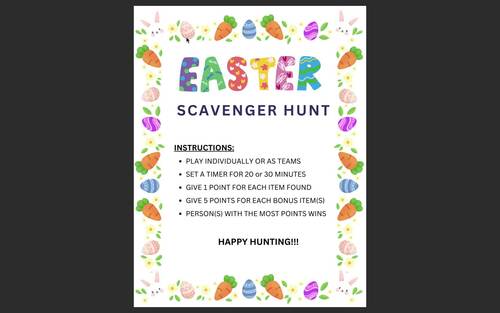EASTER SCAVENGER HUNT, Easter activity, Easter Game, Printable Game