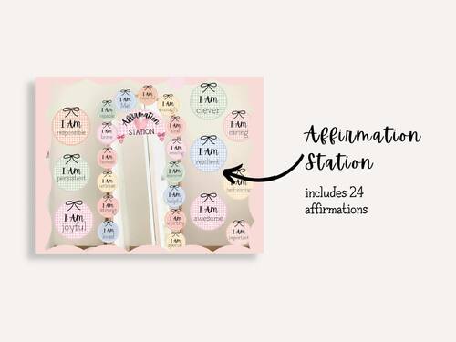 Gingham & Bows Theme Affirmation Station | Classroom Decor | TPT