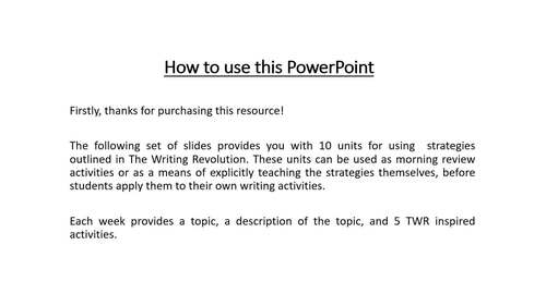 The Writing Revolution (TWR): Sentence Level Activities (10 Weeks ...