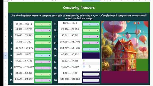 Comparing decimals place value picture reveal Digital art activity