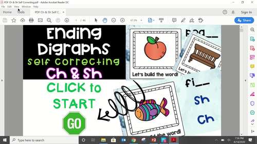 Ending Digraphs CH & SH - Self Correcting PDF Digital ONLINE Distance ...