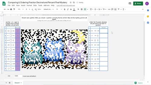 Comparing & Ordering Fraction, Decimal, & Percent Digital Pixel Mystery