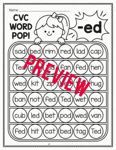 CVC Word Pop – Find and Dab CVC Words Worksheets by learning zone store