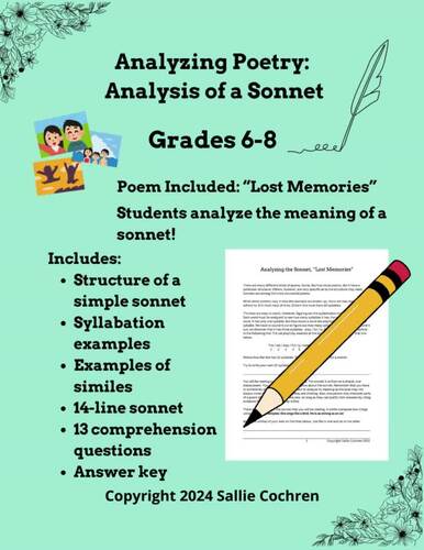 Poem Analysis: Analyzing a Sonnet, Middle School Poetry Packet | TPT
