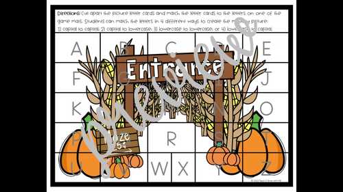 Fall Thanksgiving Mystery Picture Puzzles Alphabet Letter Match BUNDLE