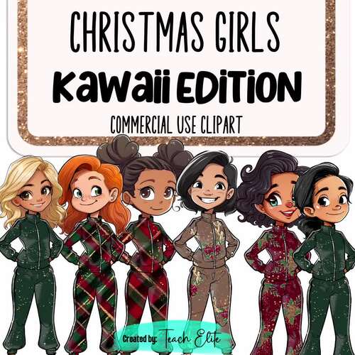 Girl's Christmas tracksuit Clipart, Commercial Use Kawaii by Teach Elite