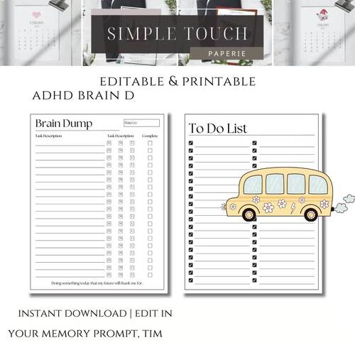 Editable ADHD Brain Dump Thought Organizer Printable by Simple Touch ...
