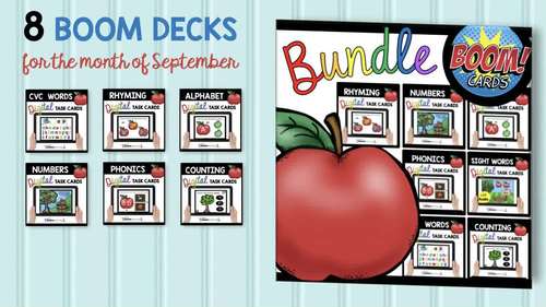 Kindergarten Boom Cards™ September BUNDLE - Apples Back to School Math ...