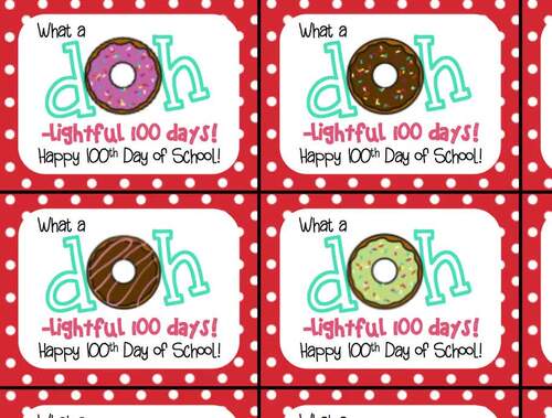 Cute Donut-Themed 100th Day of School Gift Tag- What a doh-lightful 100 ...