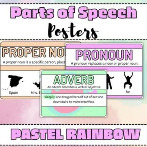 Parts of Speech Posters | Pastel Rainbow Theme | Nouns, Verbs, Adverbs ...