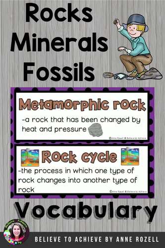 Rocks Minerals Fossils Vocabulary Cards With Definitions | TpT