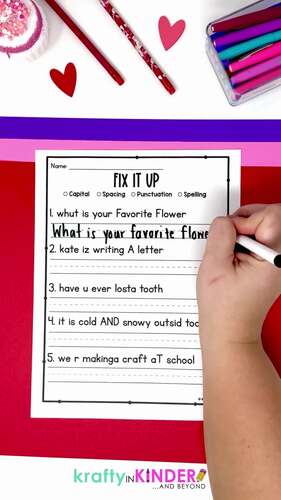 Fixing Sentences First Grade Sentence Editing Worksheets for February