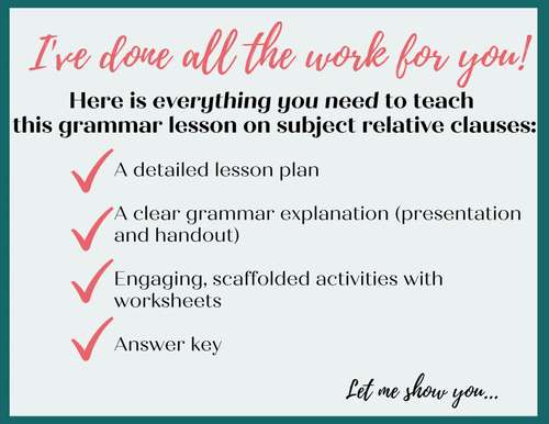 Subject Relative Clauses English Grammar Lesson and Activities for ...