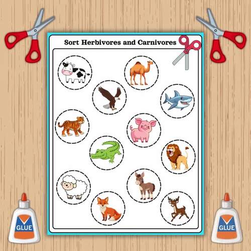 Sort Herbivores and Carnivores | Cut and Paste Animal Sorting Activity ...