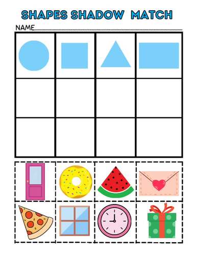 Shadow Matching Shape Cut & Paste Worksheets by Nat A Nong Subua