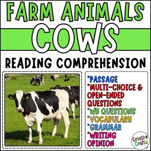 Farm Animals Cow Reading Comprehension Passage and Questions 3rd Grade