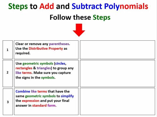 Math 1 Unit 5 Lesson 2 Adding & Subtracting Polynomials Video & Worksheet