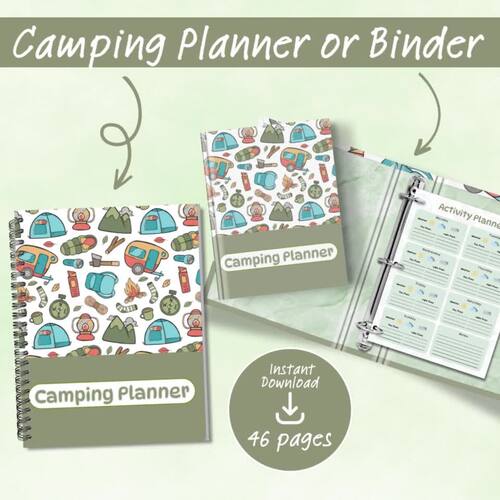 Summer Camping Planner Bundle- Printable Camping Binder- B&W and Green ...
