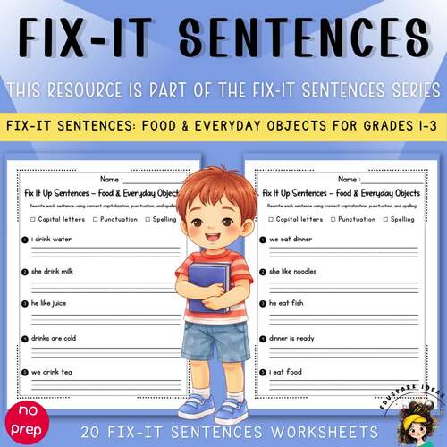 Fix It Up Sentences – Food & Everyday Objects | Daily Grammar ...