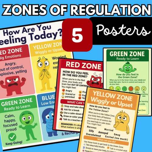 Zones of Regulation Posters SEL Charts & Feelings Check-In Self Emotions