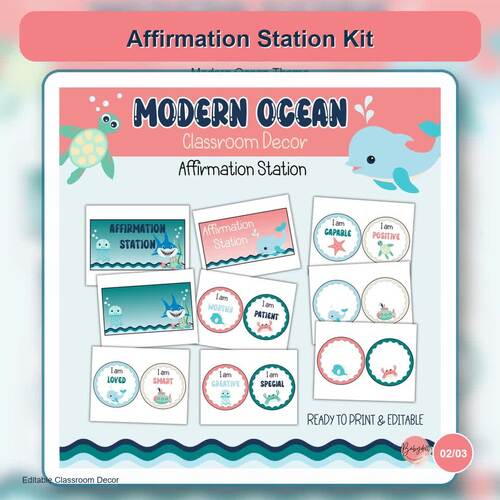 Affirmation Station Cards: Modern Ocean | Positive Mirror Decor by ...