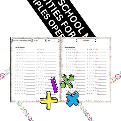 Back to School Math Activities | Multiple Operations with Answer Key