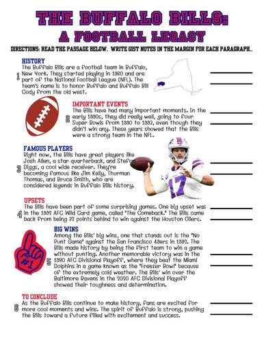 Buffalo Bills Text Set 5th Grade Short Response Opinion Paired Evidence ...