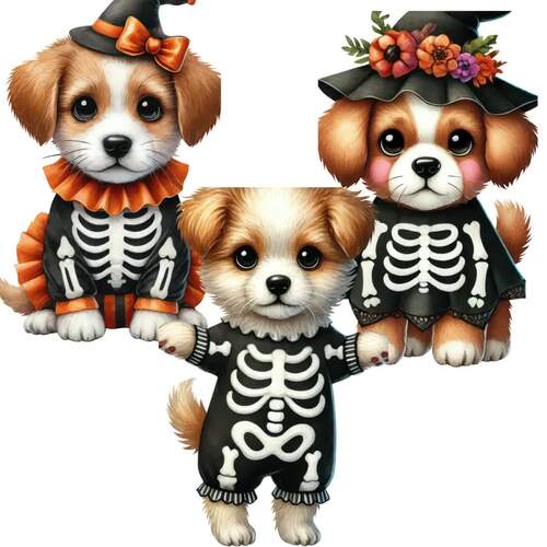 12 Halloween Skeleton Dog Clipart PNG Set by V Design Art Shop | TPT