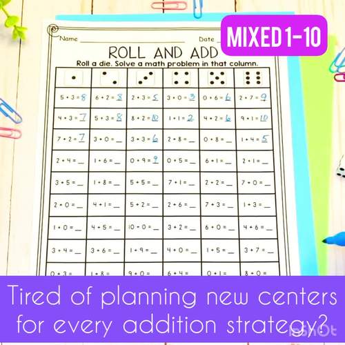 Roll And Add Addition Math Center | Homework | Morning Work | TPT