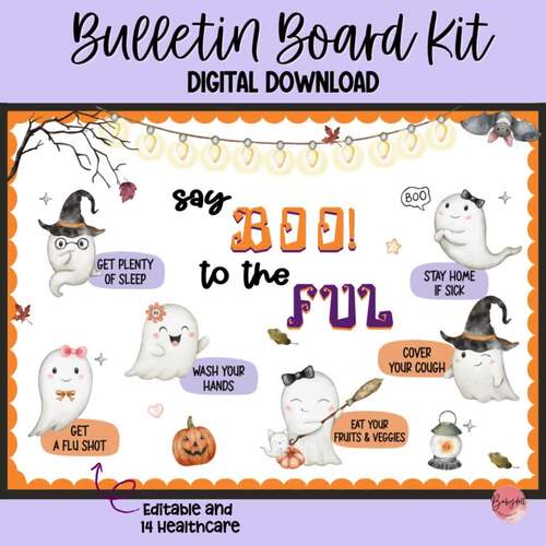 Fall & Halloween School Nurse Bulletin Board | Flu Season Health Office ...