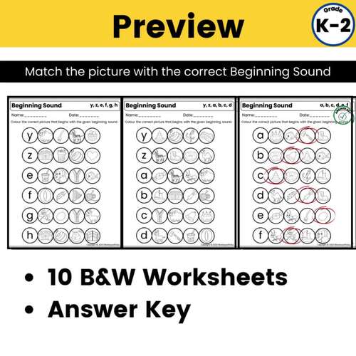 Beginning Sound Worksheets 4- Reading Initial Sound by Montessori Pulse