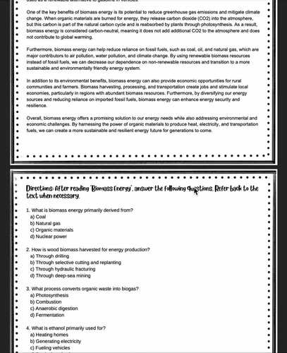 Biomass Energy Reading Worksheet | Informational Text Comprehension and ...