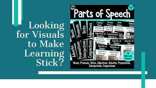 Parts of Speech Visual Grammar Posters/Anchor Charts, Teal Color for ...