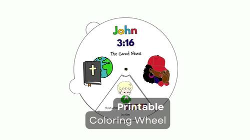 John 3:16 Coloring Wheel, Kids Bible Study Printable, Sunday School Craft