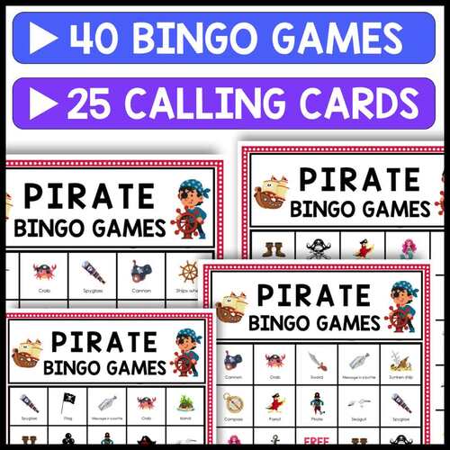 Pirate-themed bingo games activities by The Steady Sloth Creations